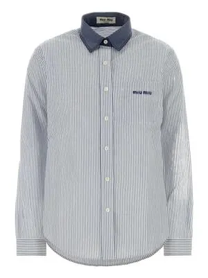 Miu Miu Striped Cotton Poplin Shirt With Embroidered Logo - Stripped