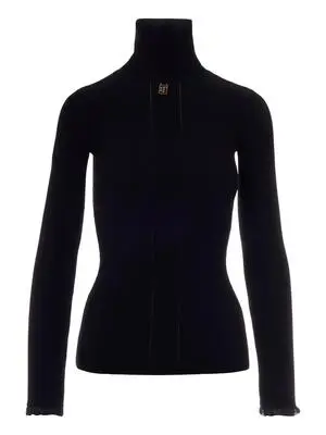 Elisabetta Franchi ELISABETTA FRANCHI Ribbed Knit Turtleneck Sweater With Logo Detail Nero