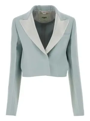Fendi Wool-blend Cropped Blazer With Notched Lapel - Light Blue