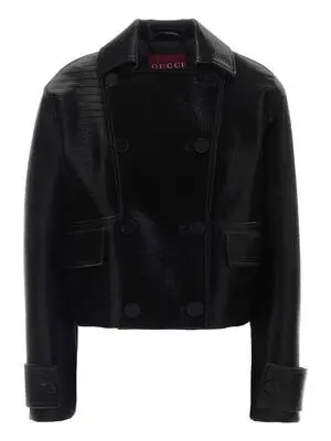 Gucci Double-breasted Lambskin Leather Jacket - Black