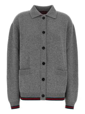 Gucci Oversize Wool-cashmere Cardigan With Collared Neckline - Grey