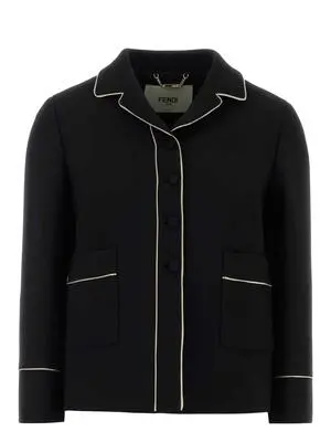 Fendi Wool-blend Blazer With Contrast Piping - Black