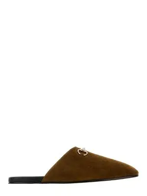 Gucci Suede Leather Lined Slip-on Slippers With Horsebit Detail - Camel