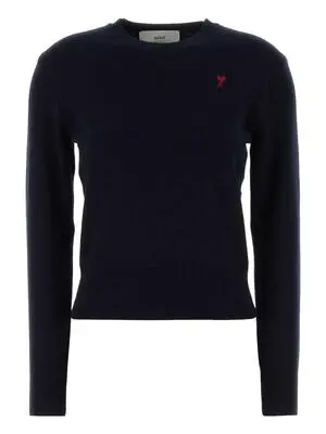 AMI Paris Merino Wool Crew Neck Sweater - Blue