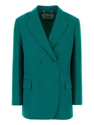 Fendi Double-breasted Grain De Poudre Virgin Wool Blazer - Light Blue