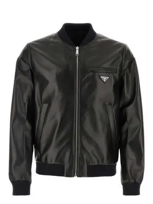 Prada Reversible Nappa Leather Bomber Jacket - Black