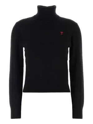 AMI Paris Wool Merino Knit Turtleneck Sweater - Black