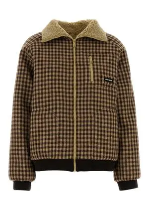 Miu Miu MIU MIU Checked Wool Jacket With Shearling Collar Checked