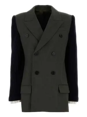 JEAN PAUL GAULTIER Wool Blend Double Breasted Blazer With Contrasting Sleeves - Green
