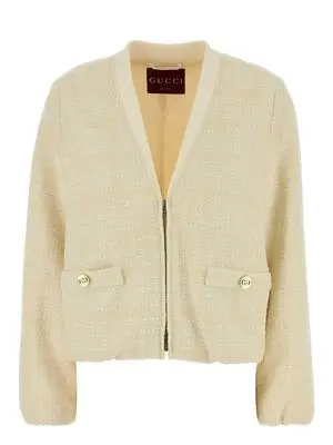 Gucci Textured Tweed Zip-up Jacket - White