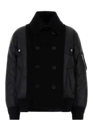 Sacai Nylon And Wool Paneled Down-insulated Jacket - Black