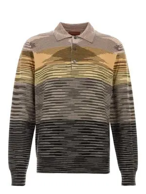 Missoni Embroidered Wool Polo Shirt With Striped Detail - Stripped
