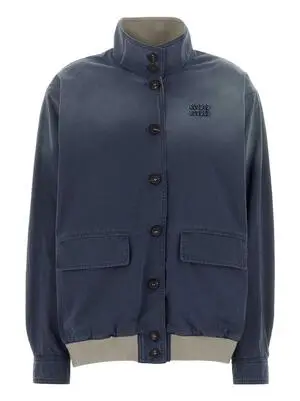 Miu Miu Cotton Twill Jacket With Logo Detail - Blue