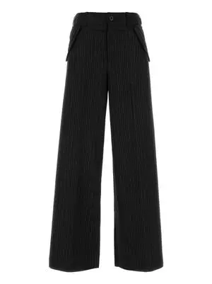 Sacai Sacai Embroidered Polyester-Wool Blend Striped Pants Stripped