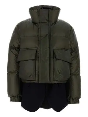 Sacai Nylon Down Jacket With Stand Collar - Green