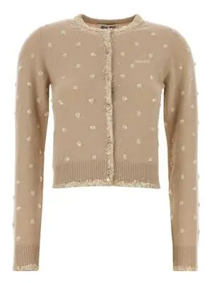 Miu Miu Miu Miu Embellished Cashmere Cardigan Pink
