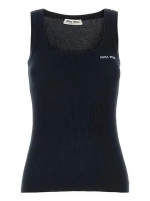 Miu Miu Ribbed Cotton Tank Top - Blue