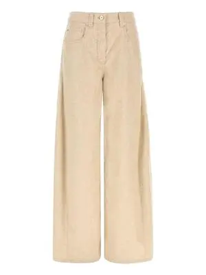 Brunello Cucinelli BRUNELLO CUCINELLI Sand Corduroy Wide-Leg Trousers Beige O Tan