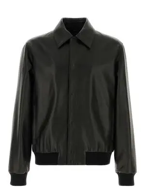 Fendi Lamb Leather Bomber Jacket With Classic Collar - Black