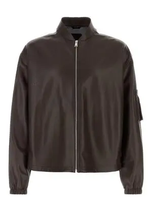 Fendi Chocolate Nappa Leather Bomber Jacket - Brown