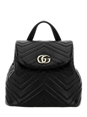 GUCCI Gucci Black Leather Mini GG Marmont Backpack 20 Cm
