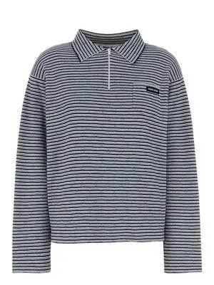 Miu Miu Miu Miu Striped Quarter Zip Polo Shirt With Embroidered Detail Stripped