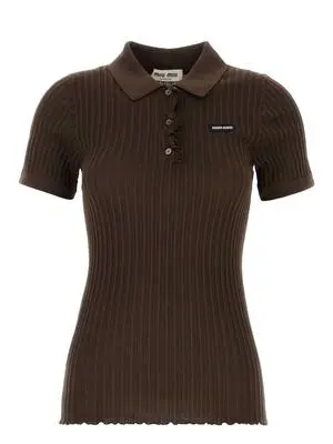 Miu Miu Ribbed Knit Polo Shirt - Brown