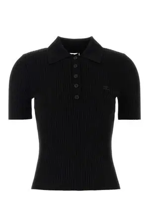 COURREGES Viscose Blend Ribbed Polo Shirt - Black