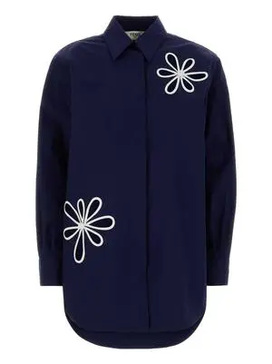 Fendi Cotton Poplin Embellished Shirt - Blue