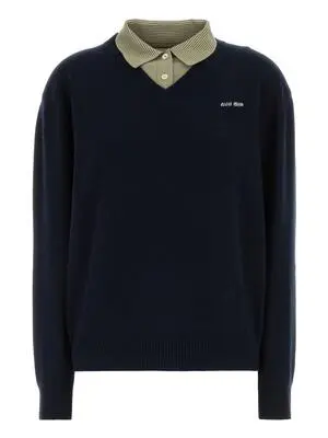 Miu Miu Miu Miu Wool-Cashmere-Silk Polo Shirt Blue