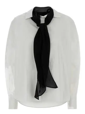 Sacai Poplin Shirt With Tie Detail - White