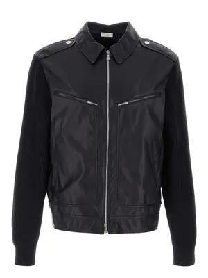 Brunello Cucinelli Leather And Knit Jacket - Blue
