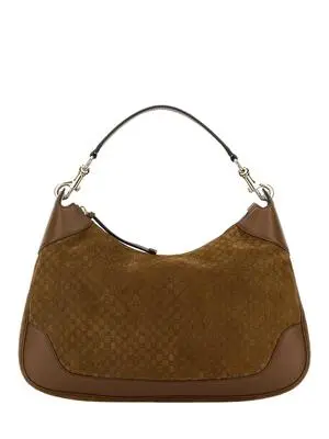 Gucci Medium Suede Shoulder Handbag With Gold-tone Hardware - Brown