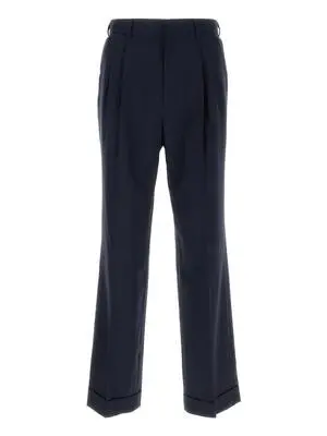 Casablanca 100% Virgin Wool Tailored Pleated Pants - Blue