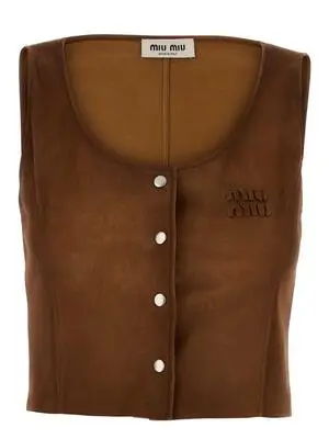 Miu Miu Lamb Suede Lined Top - Brown