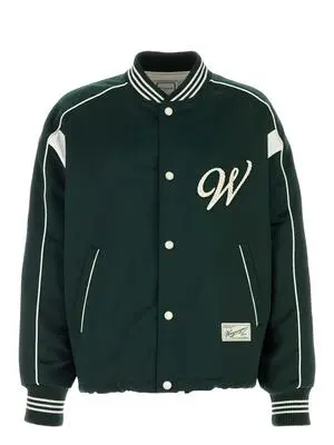 WOOYOUNGMI Satin Bomber Jacket With Embroidered Logo - Green