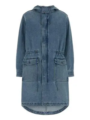 Michael Kors Denim Parka Jacket With Drawstring Waist - Light Blue