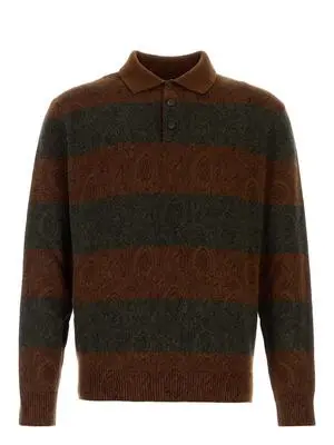 Etro Embroidered Striped Wool Polo Shirt For - Stripped