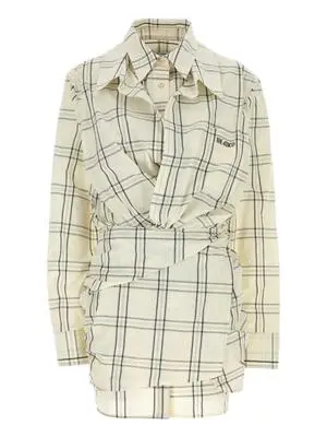 Attico The Attico Embroidered Cotton Mini Shirt Dress Checked