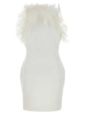 Attico Stretch Cady Mini Dress With Feather Embellishment - White
