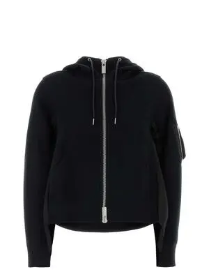 Sacai Cotton Blend And Nylon Contrast Sweatshirt - Black
