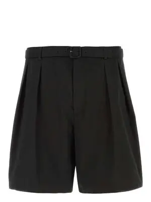 Saint Laurent Poplin Bermuda Shorts With Belt - Black