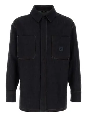 Fendi Cotton Denim Jacket With Classic Collar - Blue