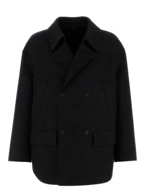 Fendi Virgin Wool Flannel Double-breasted Blazer - Black