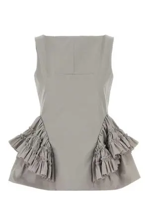 Dries Van Noten Dries Van Noten Cotton Casey Top With Ruffle Detailing Grey