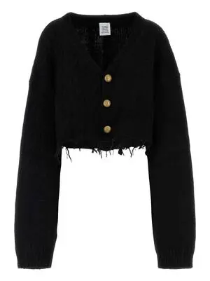 Vetements Alpaca Blend Cropped Cardigan With Distressed Hem - Black