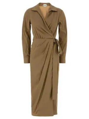 Max Mara Stretch Poplin Midi Wrap Dress - Camel