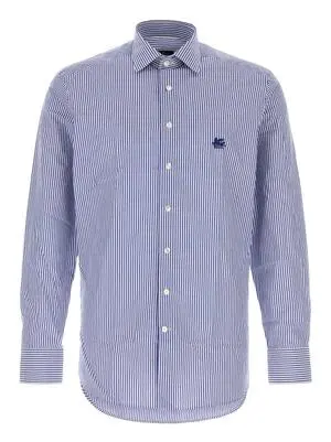 Etro Etro Men's Embroidered Poplin Striped Shirt Stripped