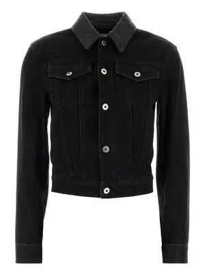 Bottega Veneta Denim Trucker Jacket With Textured Collar - Black