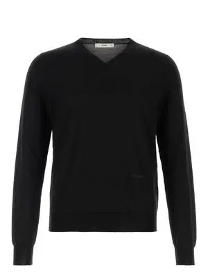 Fendi Stretch Wool V-neck Sweater - Black